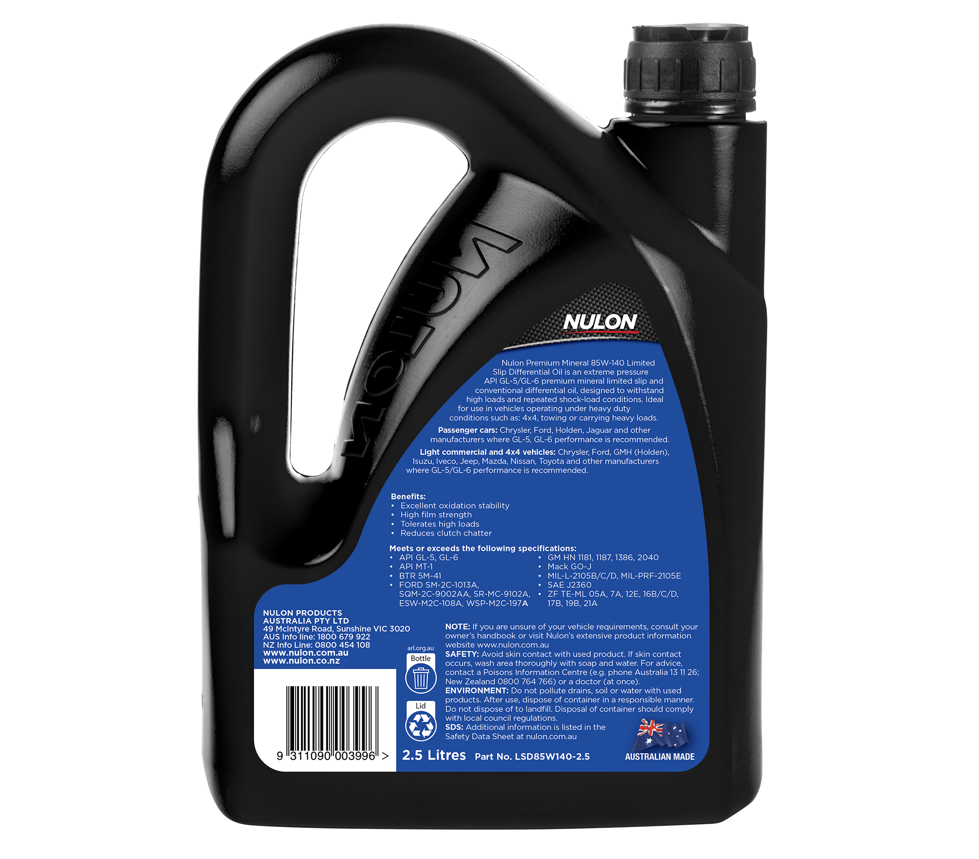 Premium Mineral 85W-140 Limited Slip Differential Oil (LSD85W140)