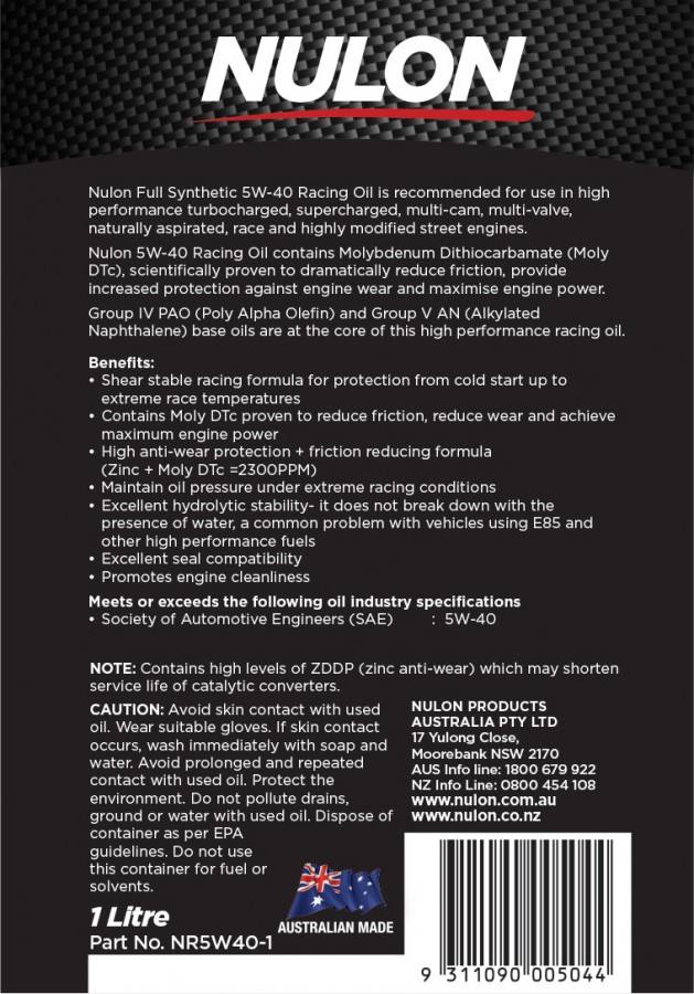 Full Synthetic 5W-40 Racing Oil (NR5W40)